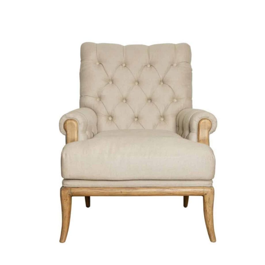 Linen Button Back Arm Chair - Natural - Coastal At Home
