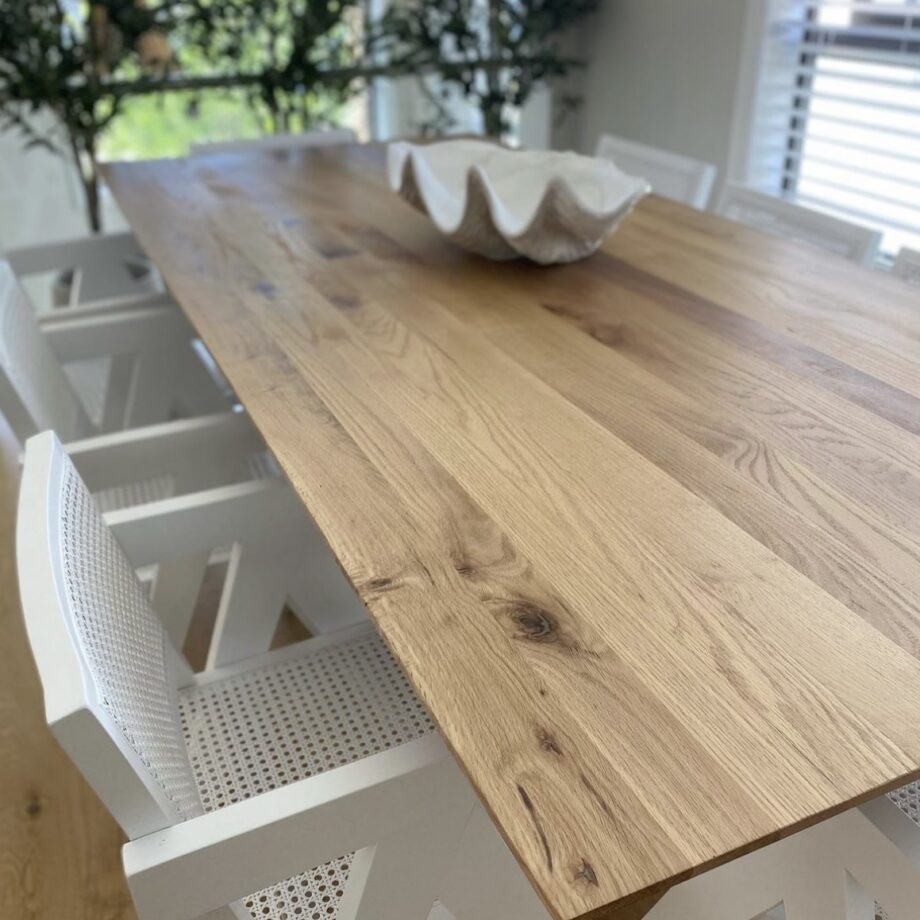 American Oak Dining Table - White Legs Ex Floor Stock - Coastal At Home