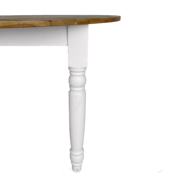 Round Oak Wood & White Wood Dining Table - Coastal At Home